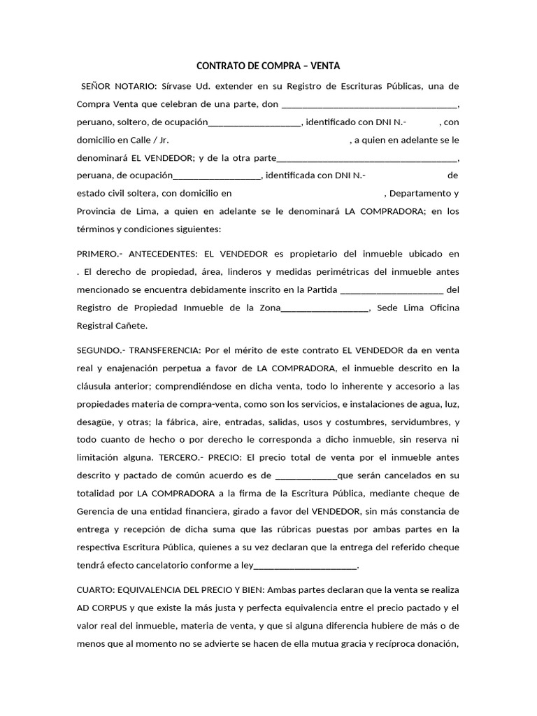 Contrato de Compra Venta - Modelo Univ. | PDF