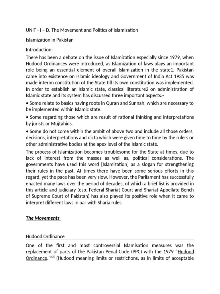UNIT - I - D. The Movement and Politics of Islamization | PDF