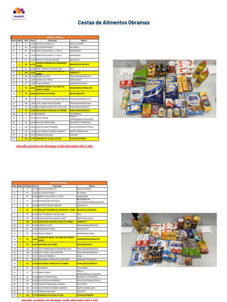 Novas Cestas de Alimentos Obramax | PDF