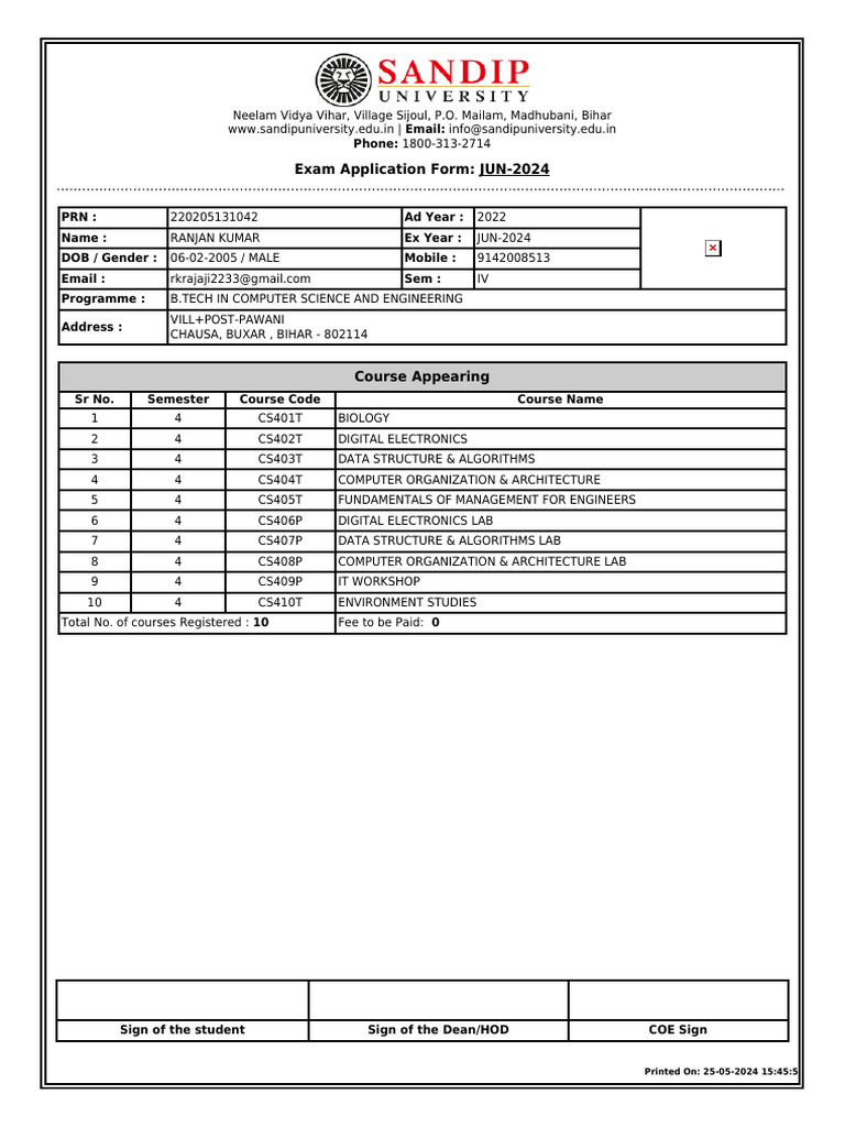 Exam Form | PDF