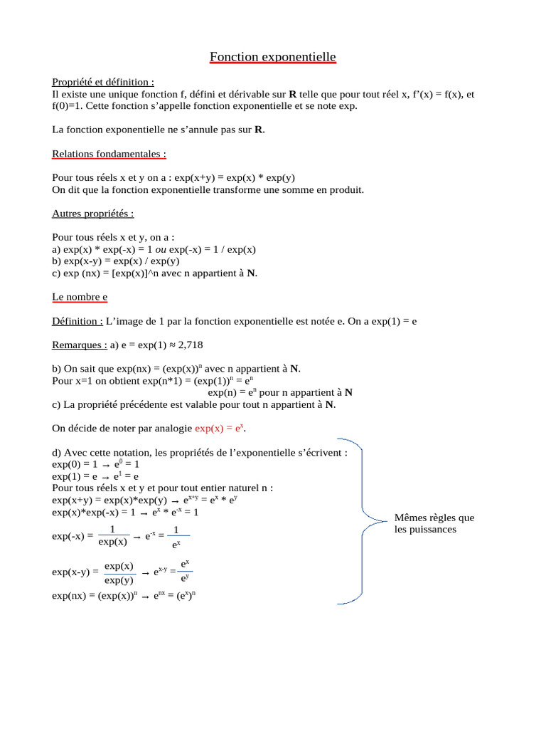 Fiche Fonction Exponentielle | PDF