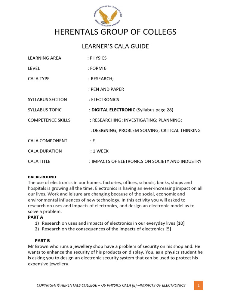 U6 Physics CALA (E) - Impacts of Electronics On Society and Industry | PDF