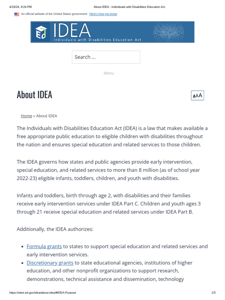 About IDEA - Individuals With Disabilities Education Act | PDF