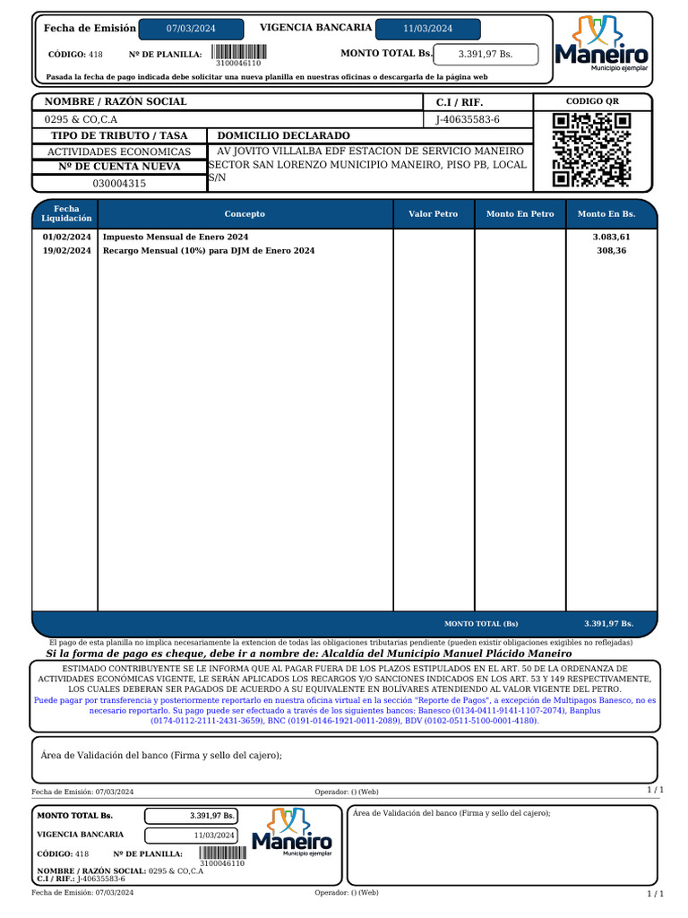 Planilla Impuesto Alcaldia | PDF