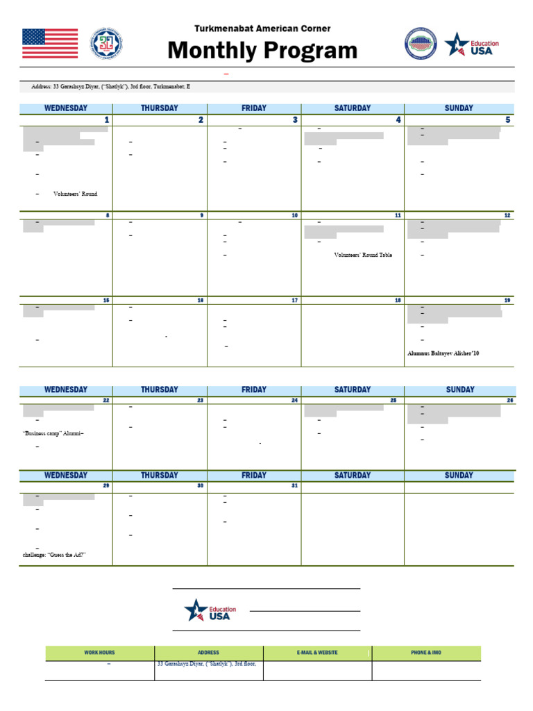 Tac Monthly Schedule | PDF