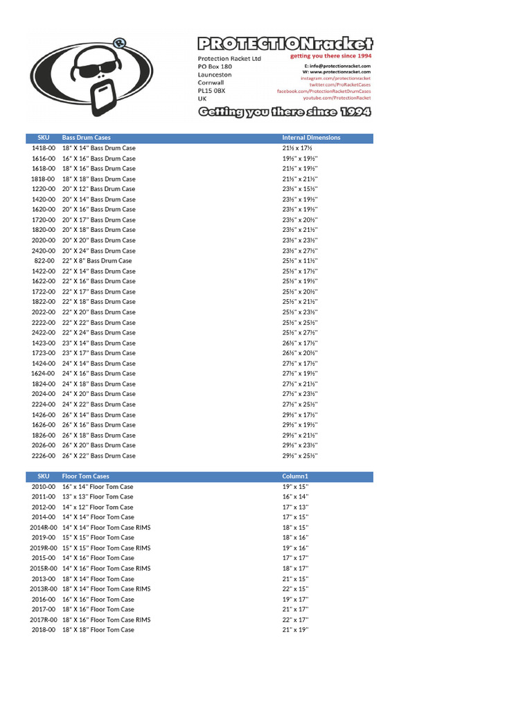 Internal Dimensions List | PDF