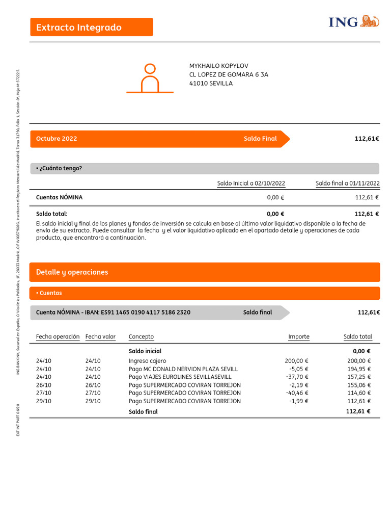 Extracto Mensual Octubre 2022 | PDF