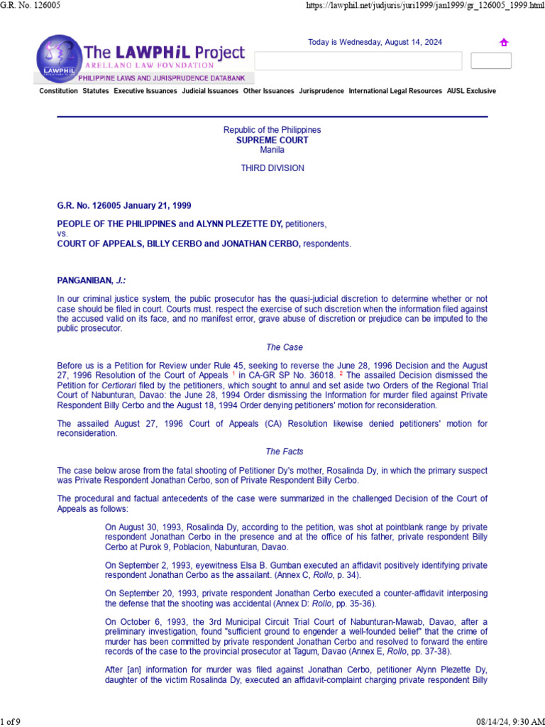 People of The Philippines and Alynn Dy vs. CA | PDF | Prosecutor ...
