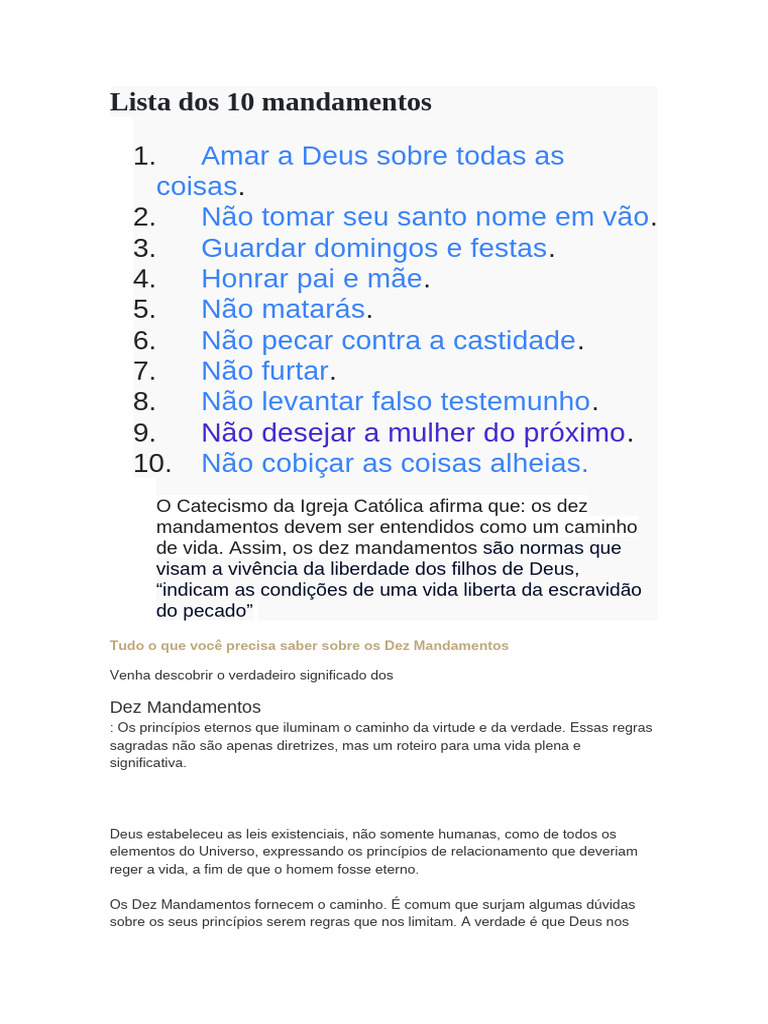 Lista dos 10 mandamentos | PDF