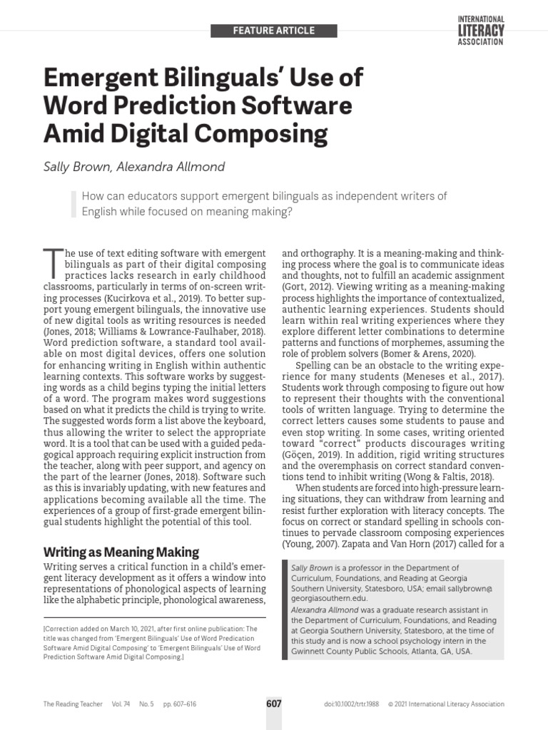 Emergent Bilinguals' Use of Word Prediction Software Amid Digital ...