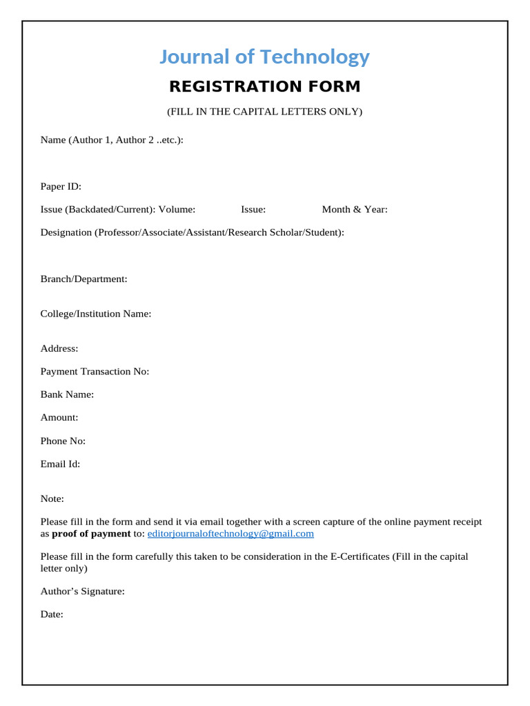 Journal of Technology Registration Form | PDF