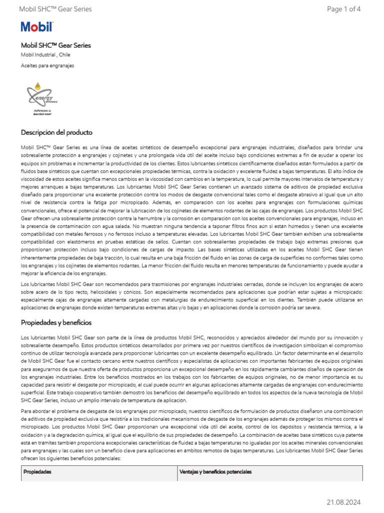 GL XX Mobil SHC Gear Series | PDF | Exxon Mobil | Oils