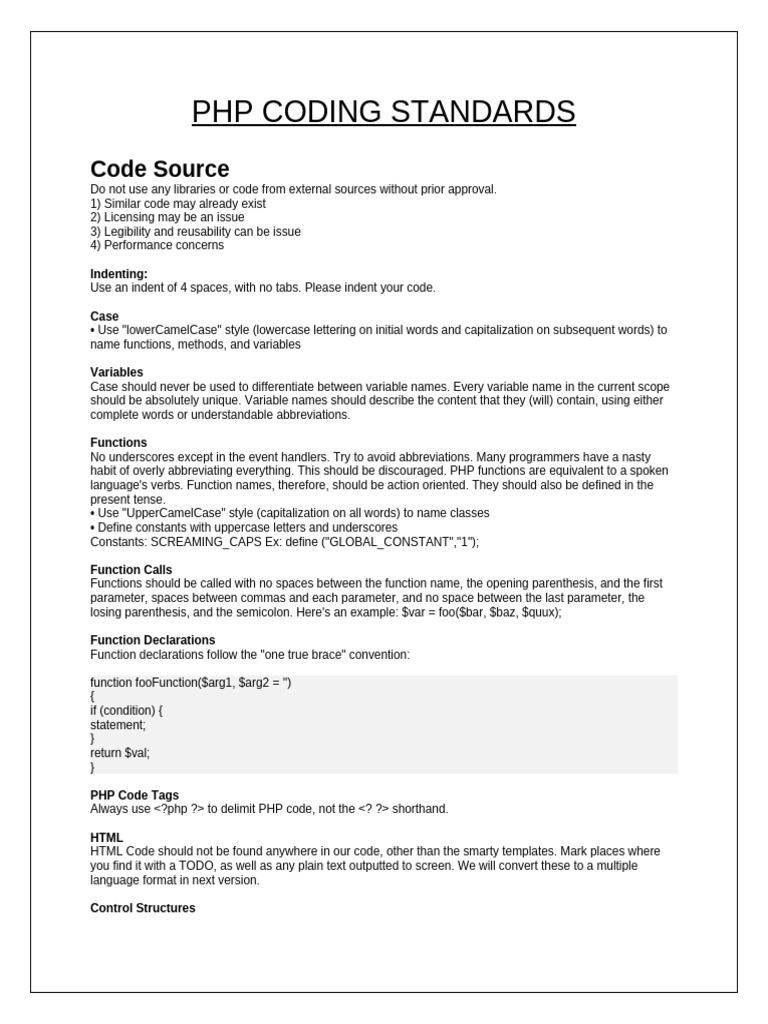 PHP Coding Standards | PDF PHP Coding Standards | PDF