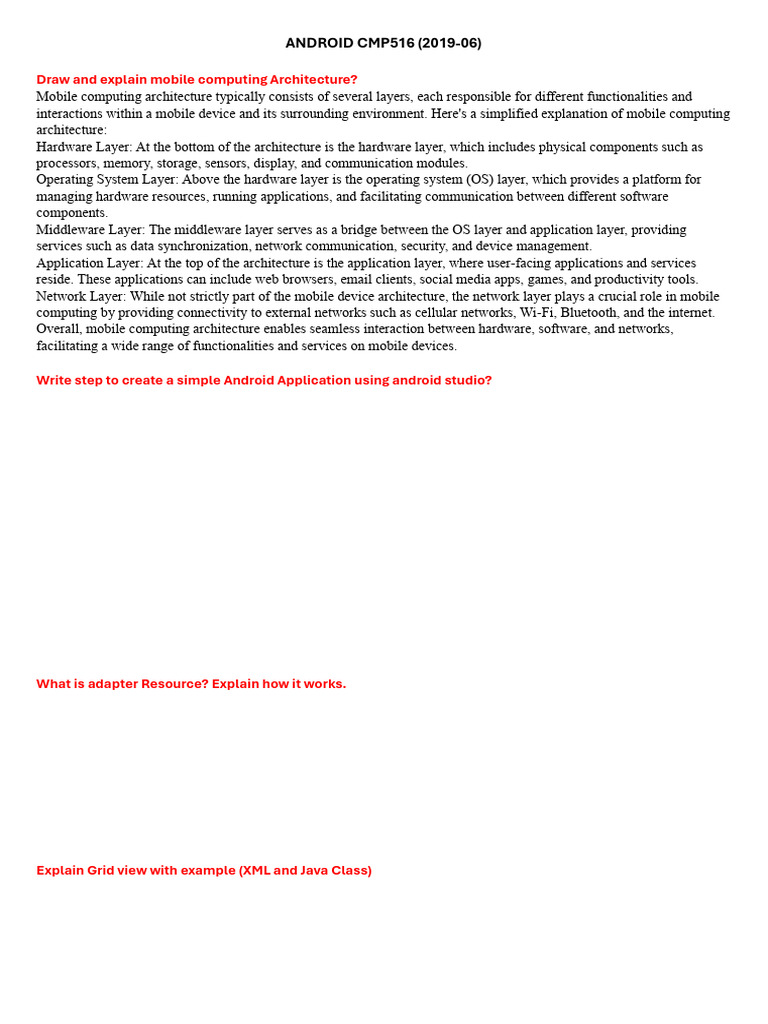 ANDROID Paper Solution (2019-2024) | PDF