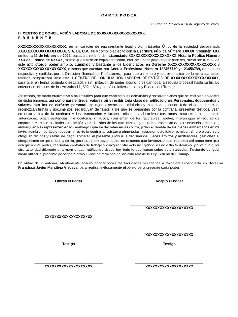 Carta Poder para Conciliación Laboral | PDF | Justicia | Crimen y violencia