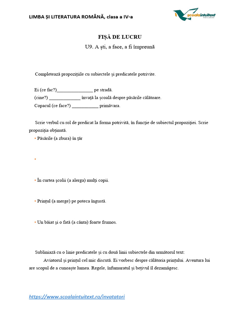 Subiectul - Fisa de Lucru | PDF