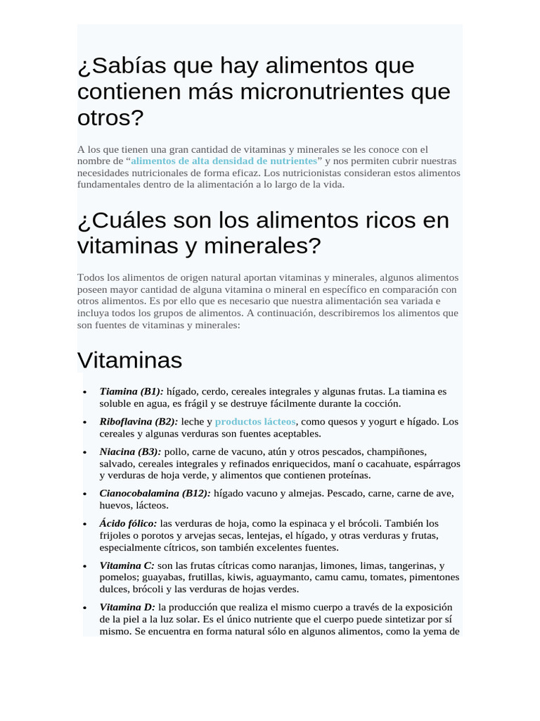 Alimentos Con Nutrientes | PDF | Alimentos | Cocina, comidas y vino