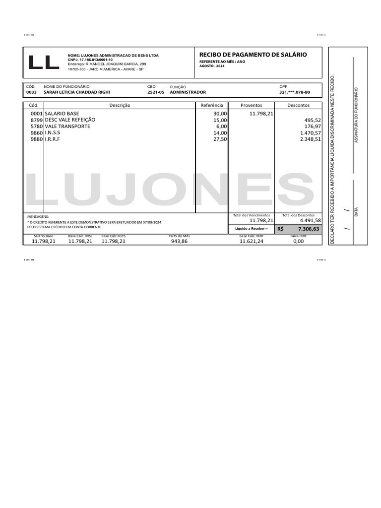 Holerite Sarah | PDF