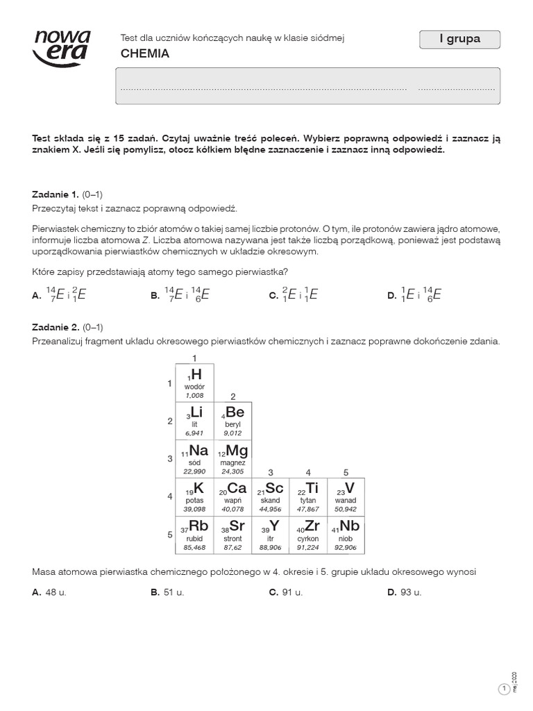 Chemia Klasa 7 Diagnoza | PDF