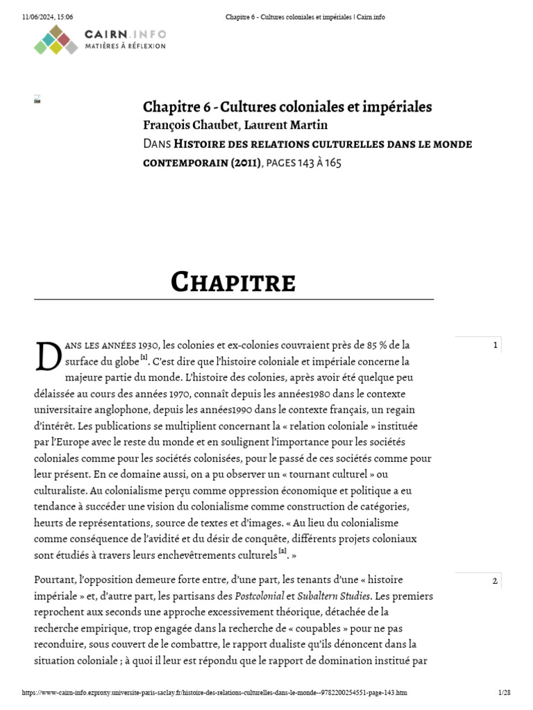 Chapitre 6 - Cultures Coloniales Et Impériales - Cairn - Info | PDF