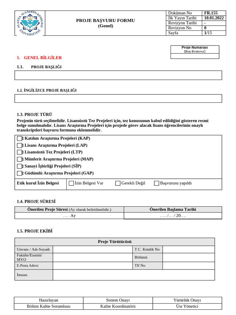 Proje Başvuru Formu Genel | PDF