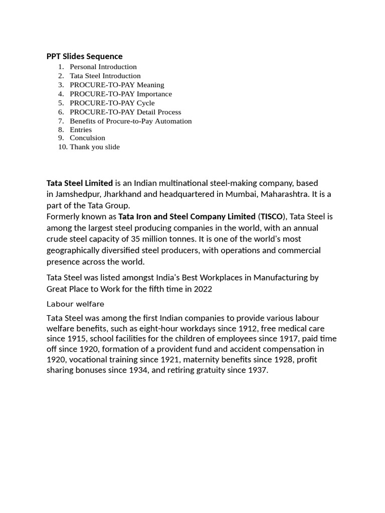 Tata Steel Introduction | PDF