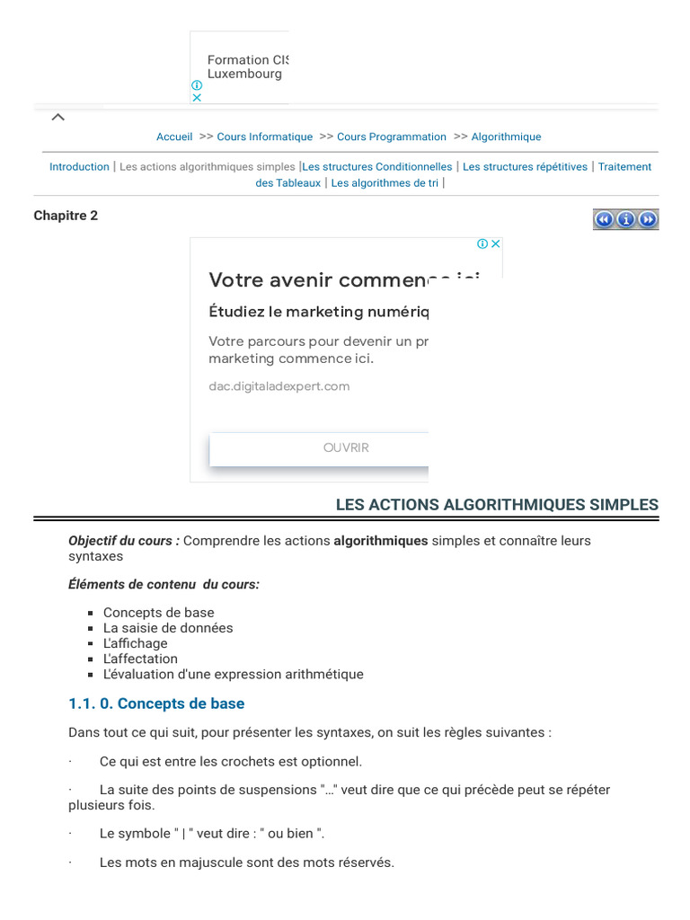 Cours algorithmique_ Les actions algorithmiques simples | PDF