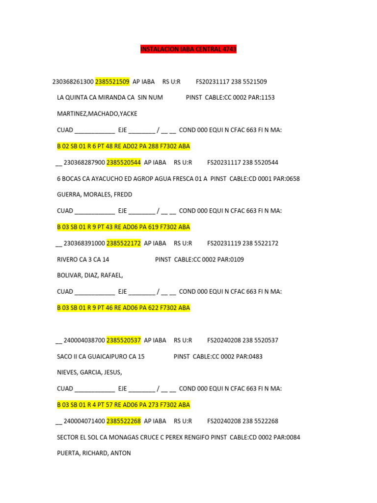 Instalacion Iaba Central 4743 | PDF