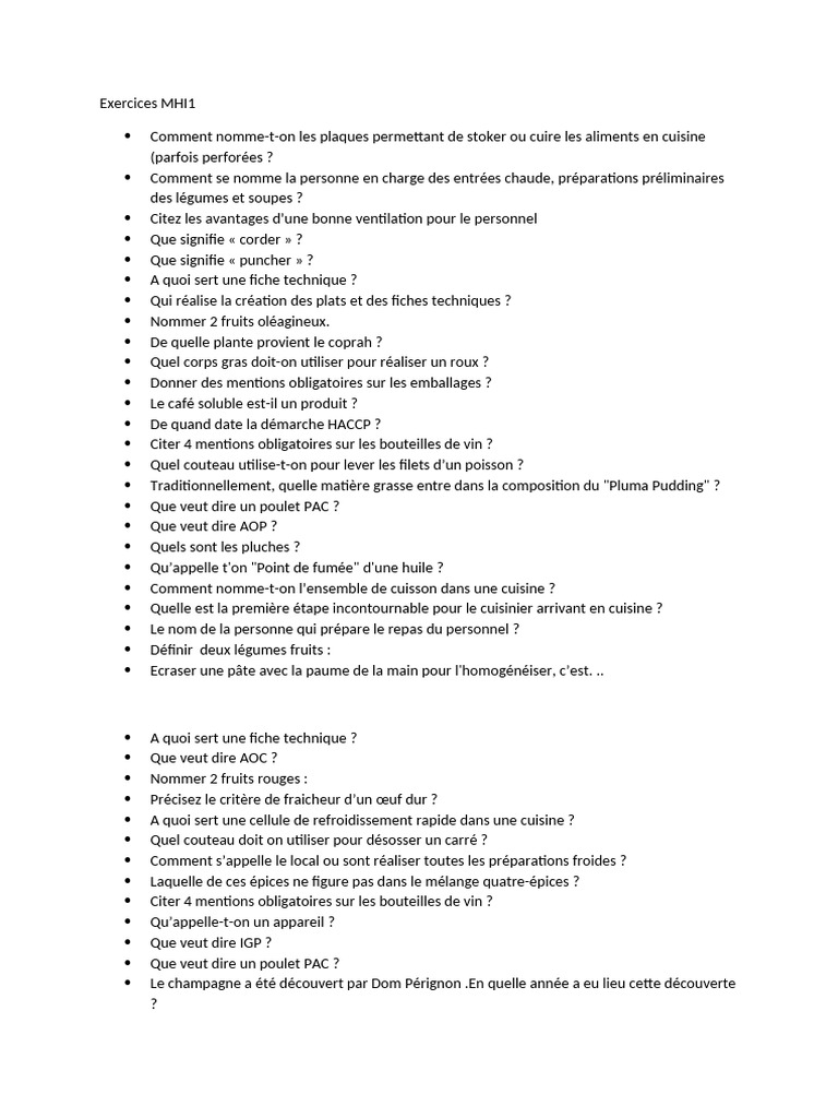 Exercices MHI 1 | PDF