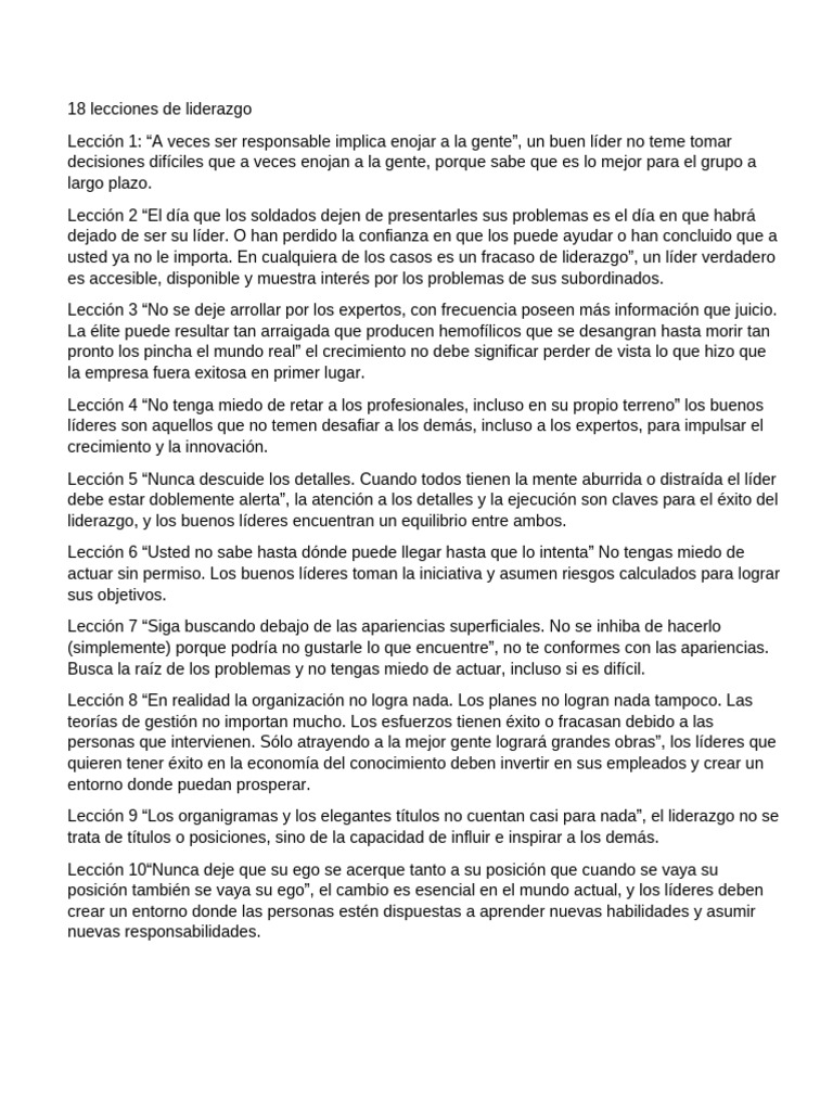 18 Lecciones de Liderazgo | PDF