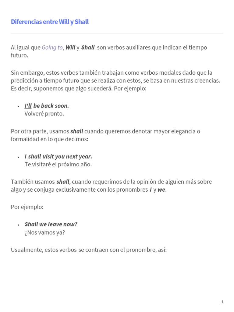 Diferencias Entre Will y Shall | PDF | Verbo | Sintaxis