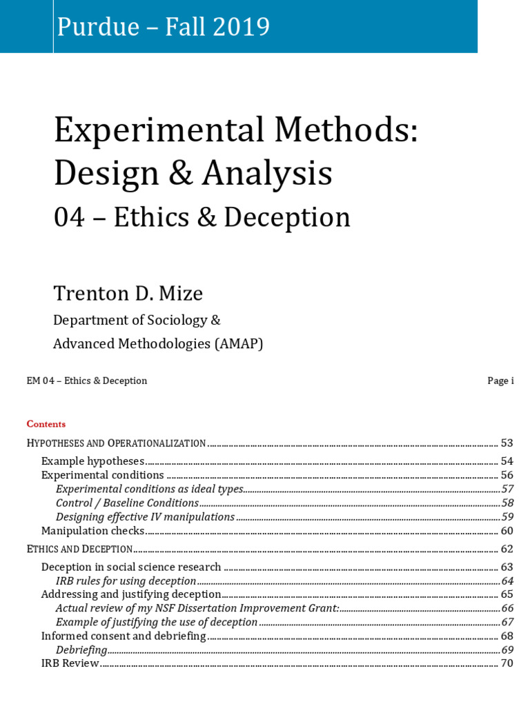 EM-04-Ethics and Deception - Experimental Methods - Purdue 2019 | PDF