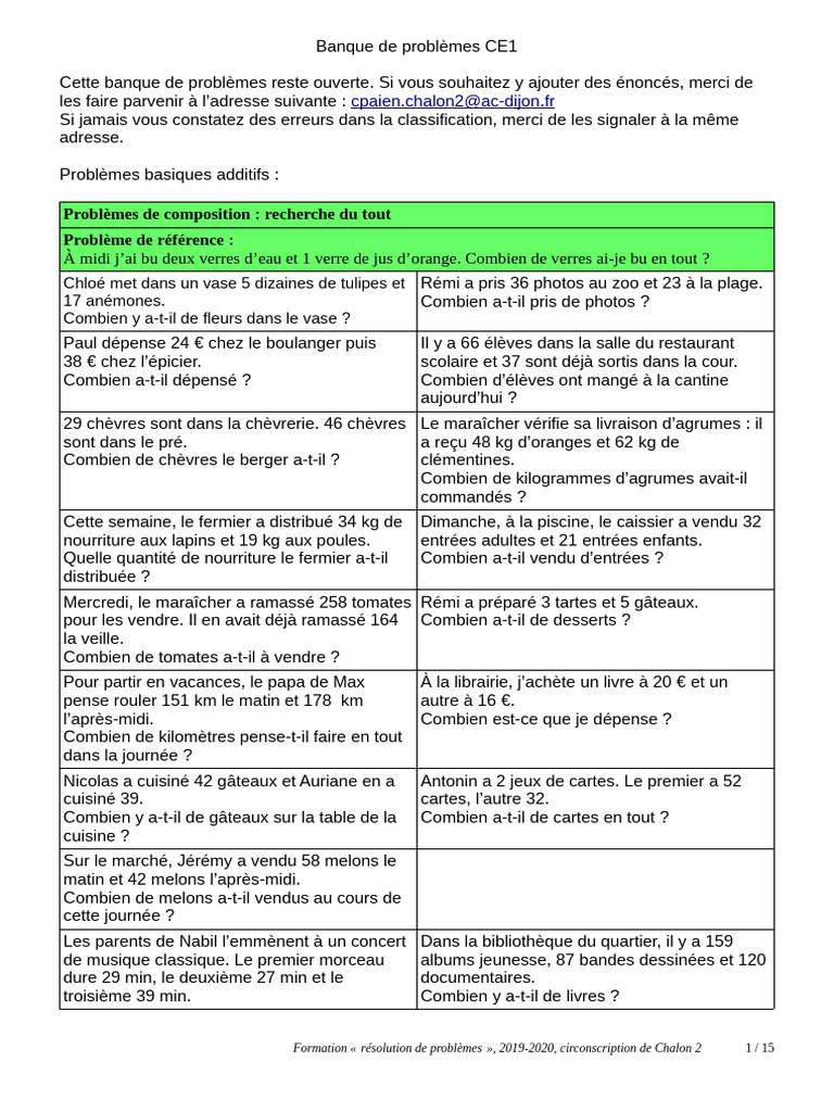 8 Banque Problèmes CE1 | PDF