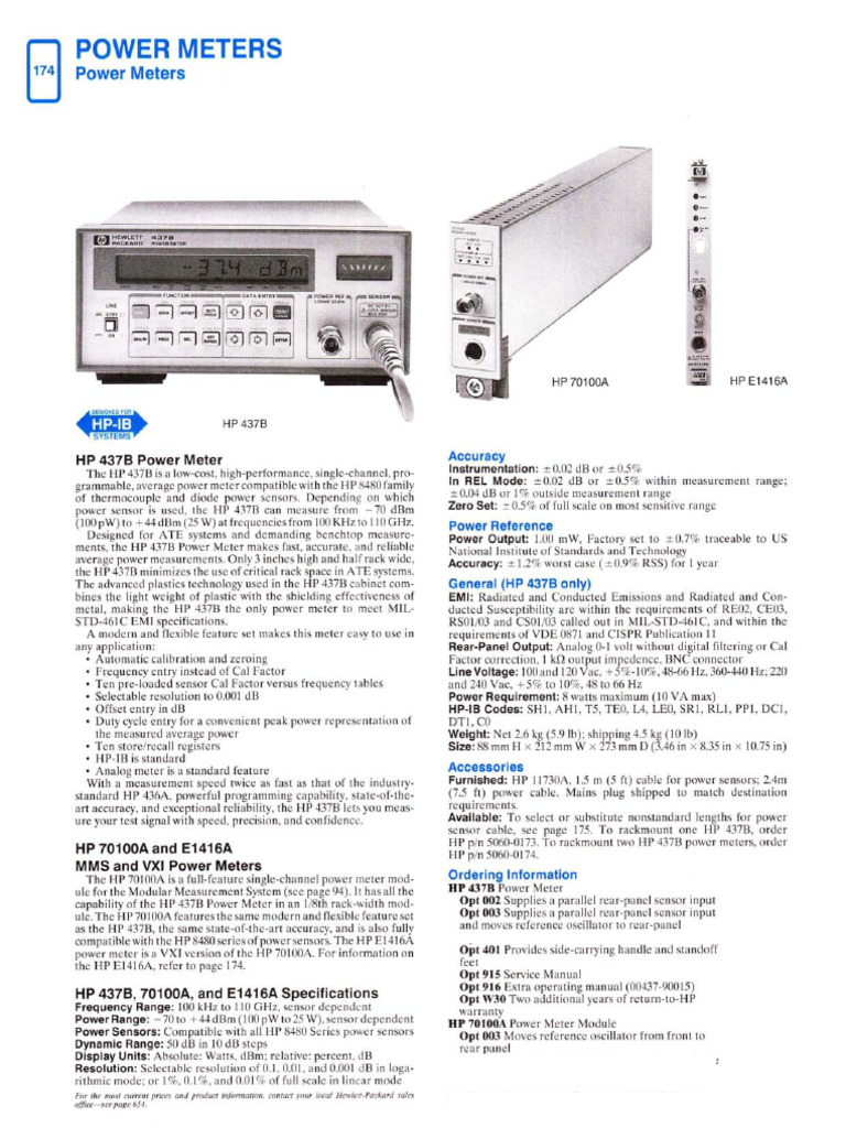 Agilent 437B Specifications CCA92 | PDF