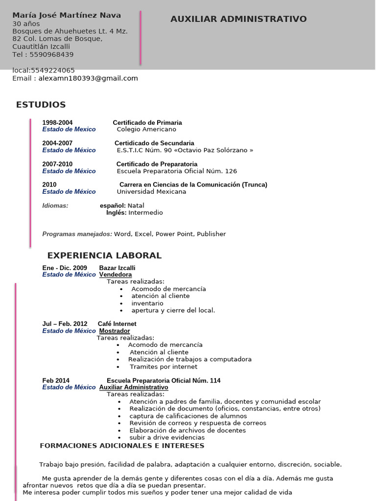 Curriculum Maria Jose Martinez Nava | PDF