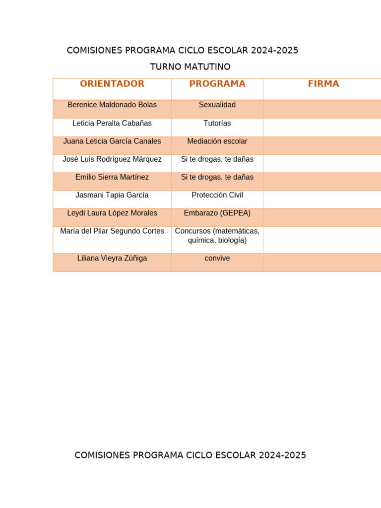 Comisiones Programa Ciclo Escolar 2024 | PDF