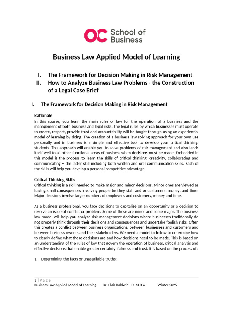 Business Law Applied Model of Learning 2025 | PDF