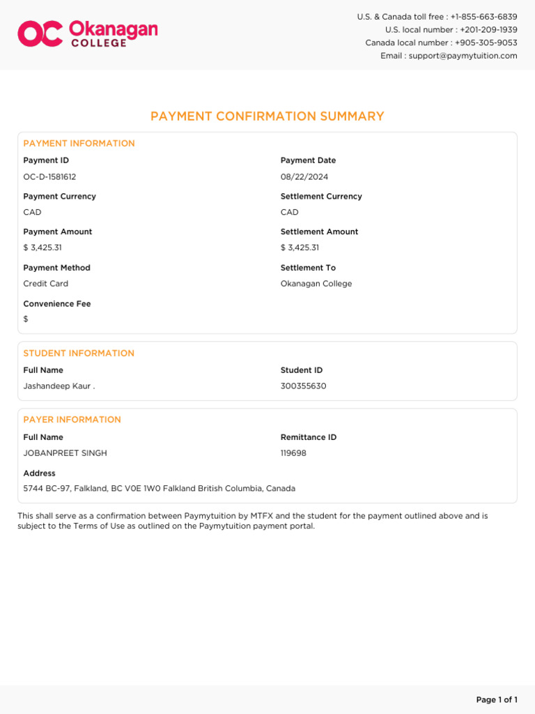 PMT Payment Receipt | PDF