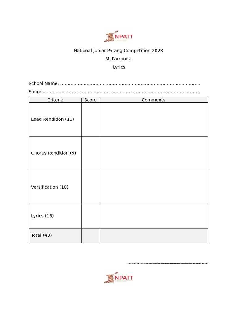 Score Sheets eg | PDF