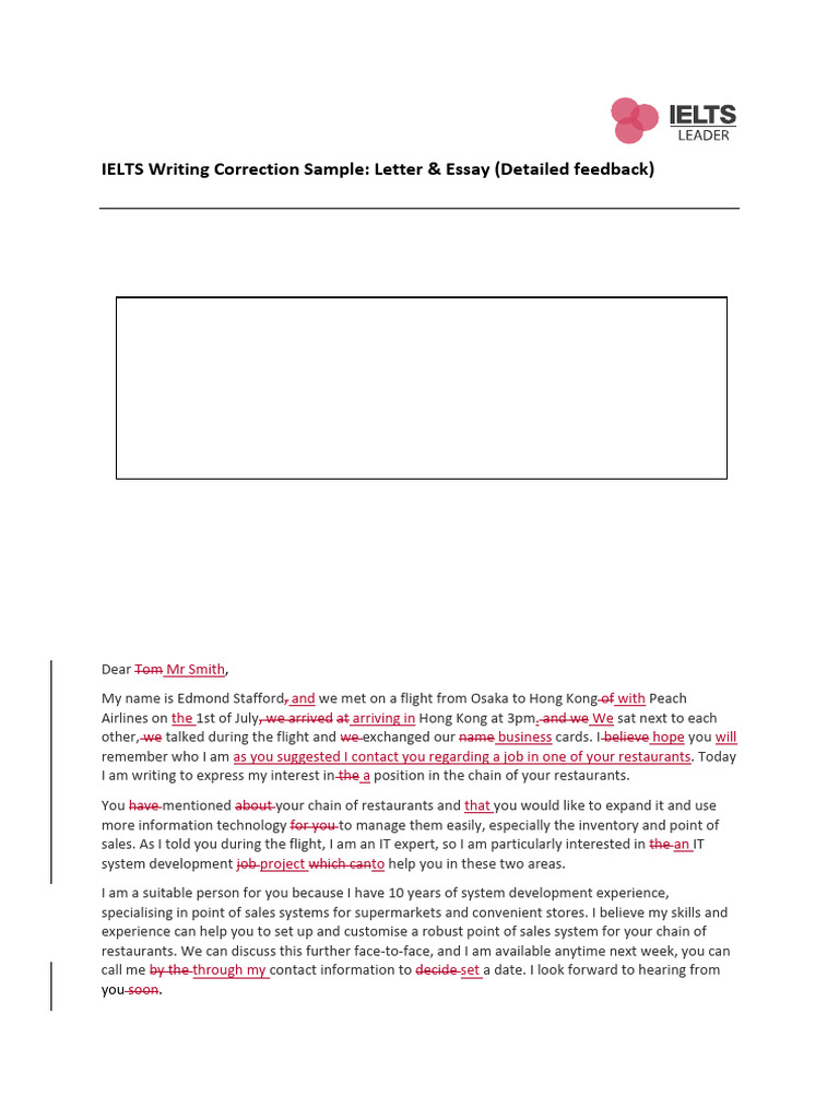 IELTS Writing Correction Sample Letter and Essay | PDF | Verb ...