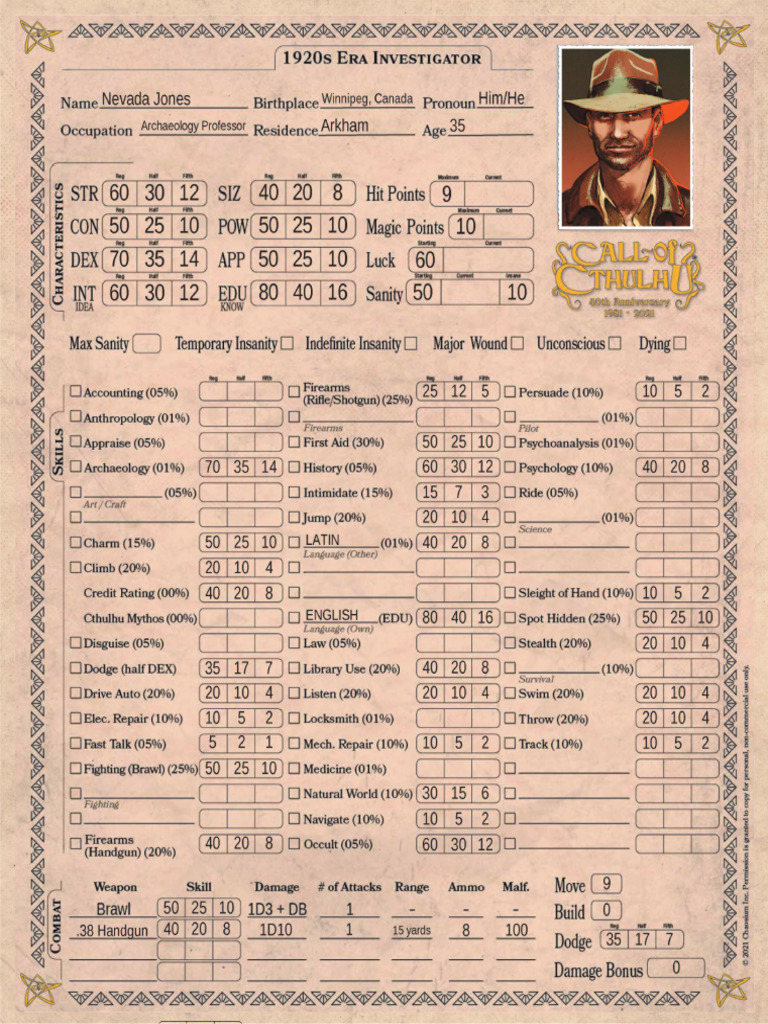 Nevada Jones - Character Sheet | PDF