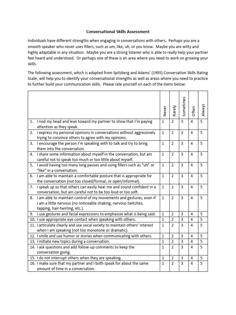Inclusive Public Speaking - Conversational Skills Assessment | PDF