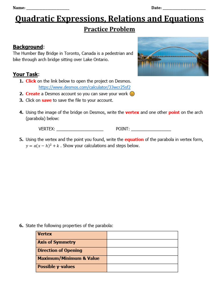 Quadratics Practice Problem | PDF