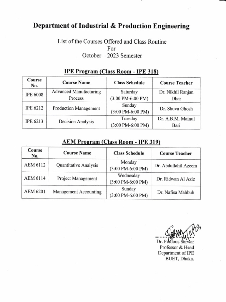 IPE & AEM Course Schedule Oct 2023 | PDF | Science & Mathematics
