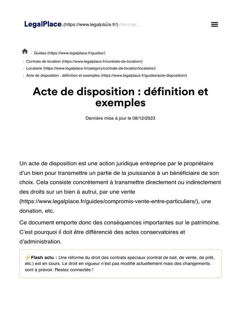 Qu'est-Ce Qu'un Acte de Disposition ? Exemples - LegalPlace | PDF