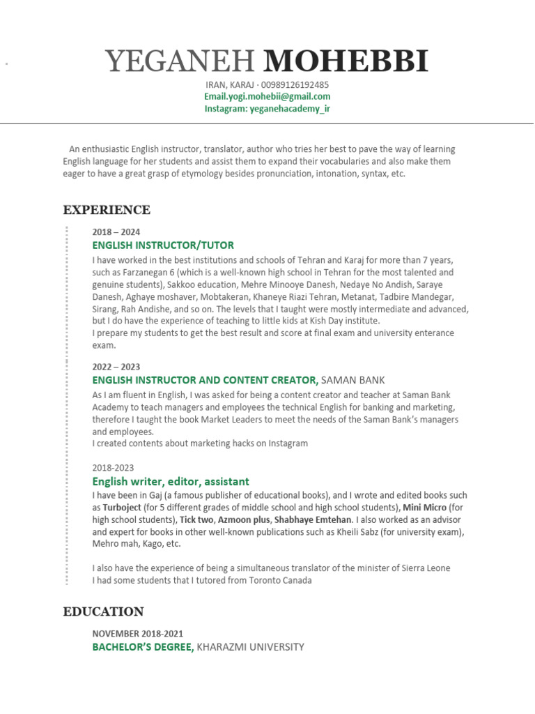 CV Yeganeh Mohebbi | PDF