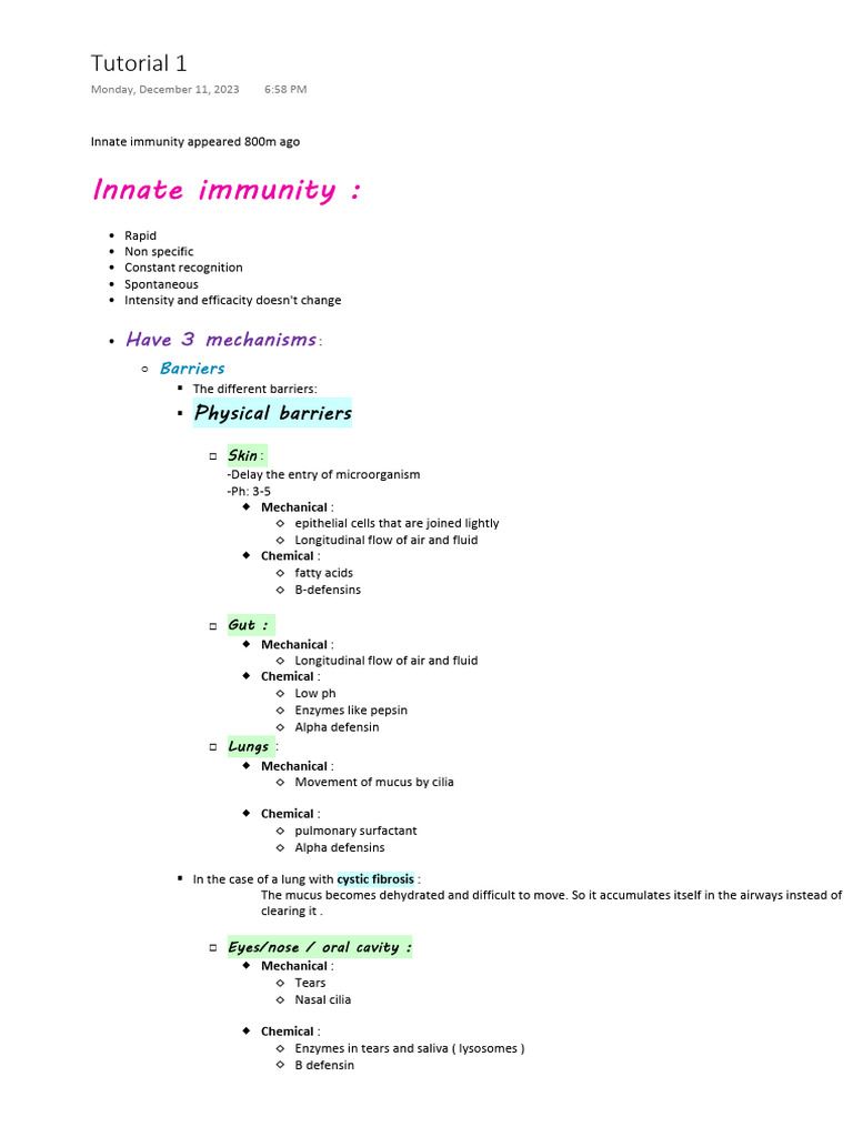 A Summary About Innate Immunity | PDF