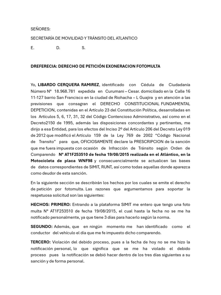 Derecho Fotomulta No Notificada | PDF