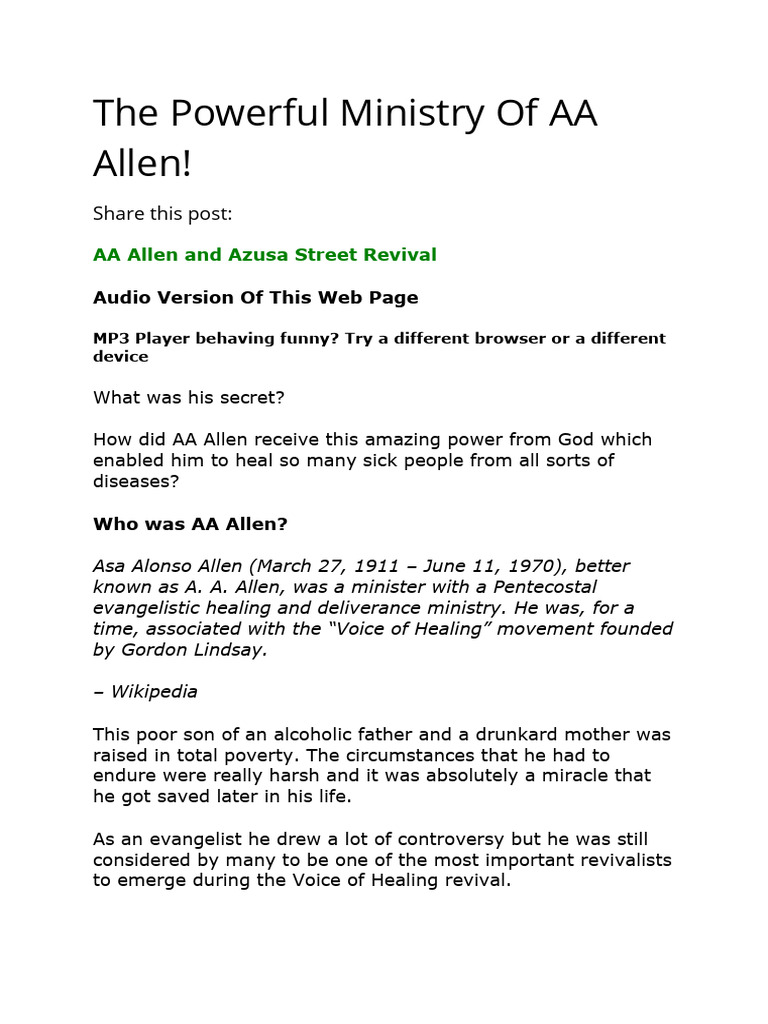 The Powerful Ministry of AA Allen | PDF