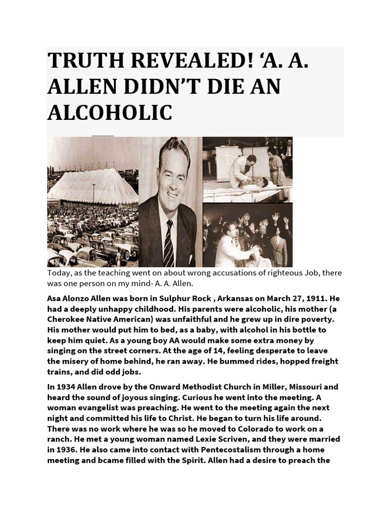 Truth Revealed! A A Allen Didnt Die An Alcoholic | PDF